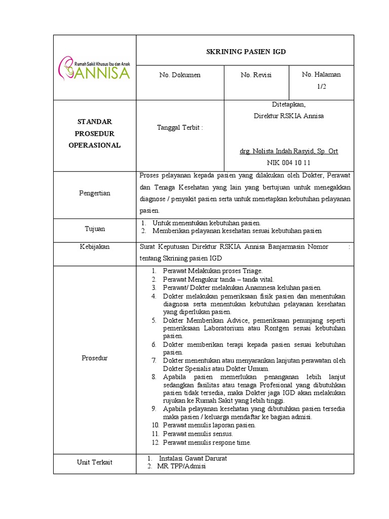 Sop Skrining Pasien Igd | PDF