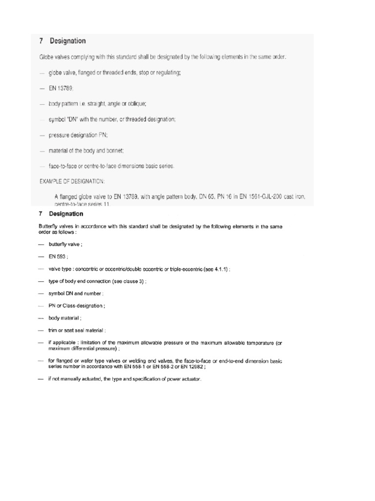 Valves Standard Designation | PDF
