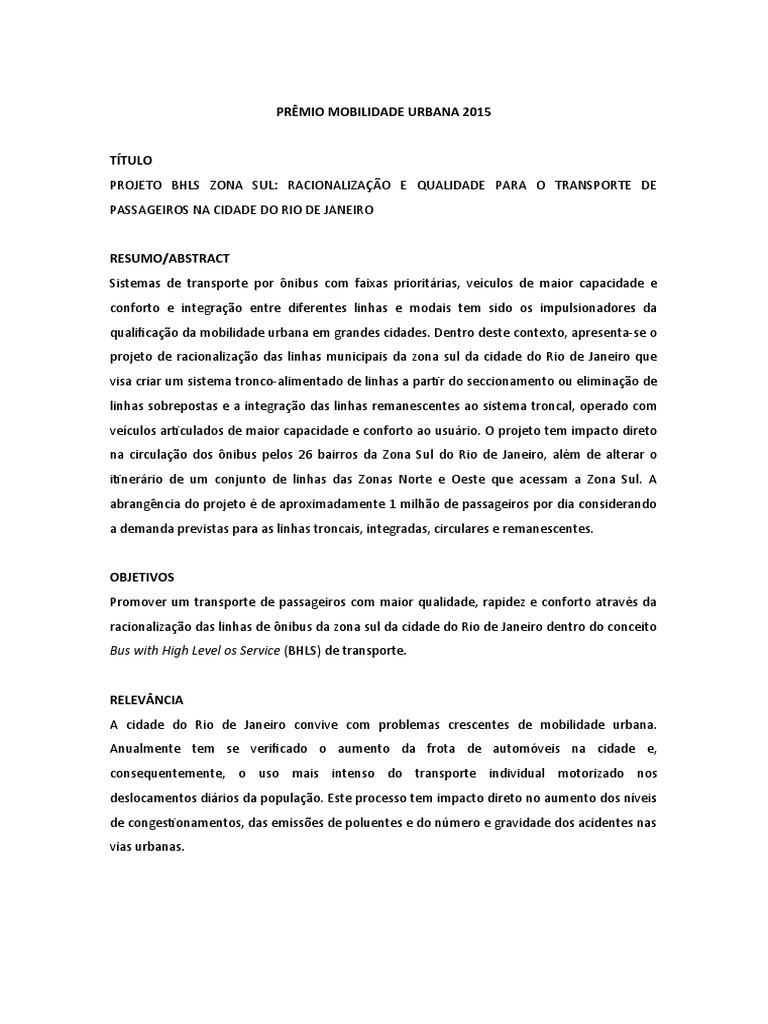 Artigo PMU BHLS Zona Sul | PDF | Transporte público | Rio de Janeiro