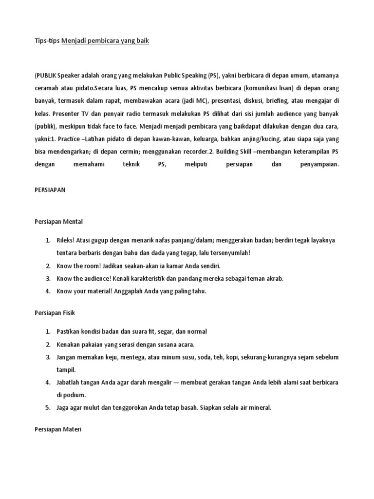 Tips Pembicara | PDF | Kajian Bahasa Asing