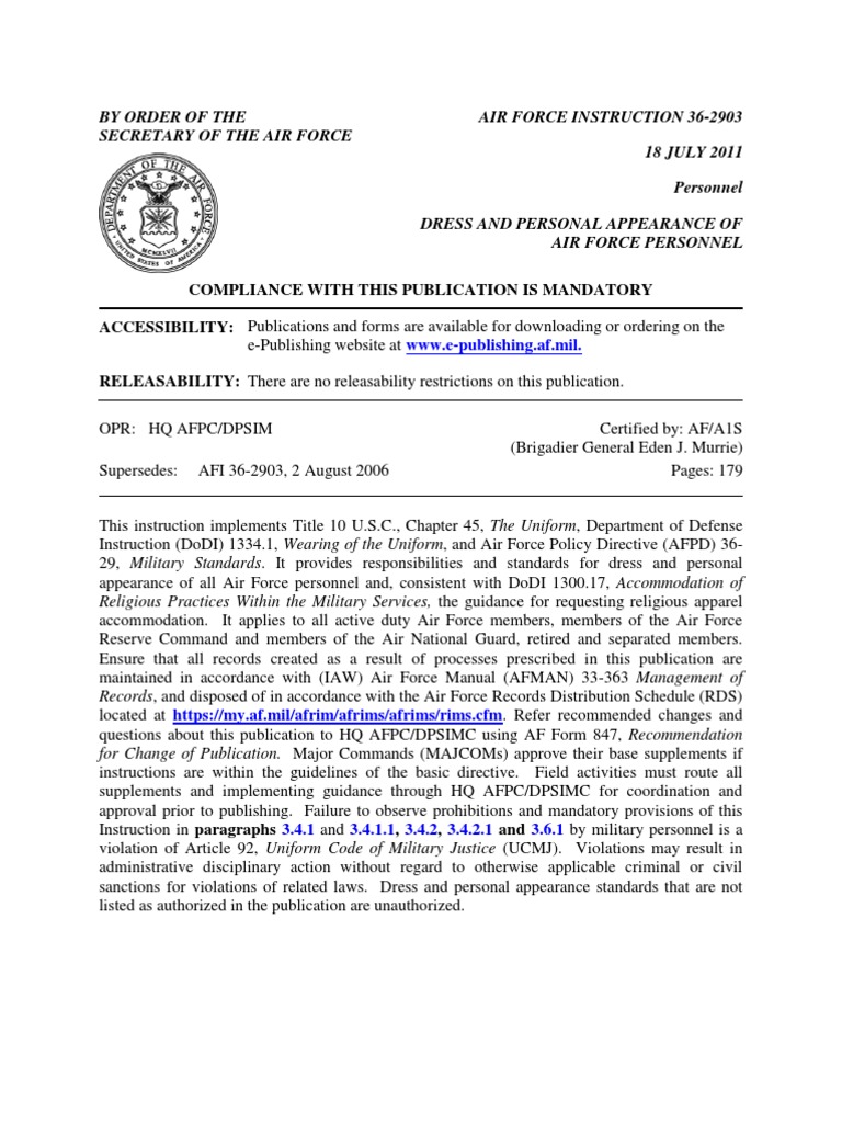 Afi 36-2903, 18 July 2011 | PDF | United States Air Force | Sweater