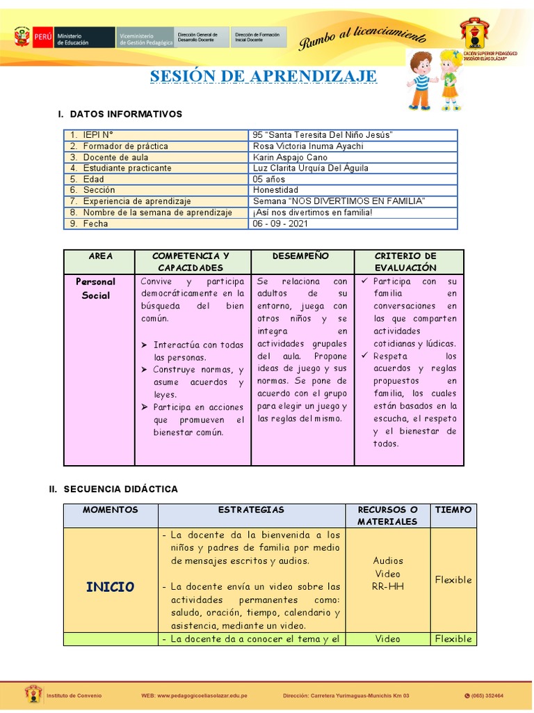 Sesión de Aprendizaje Luz Clarita Urquía Lunes | PDF | Aprendizaje | Escuelas psicologicas