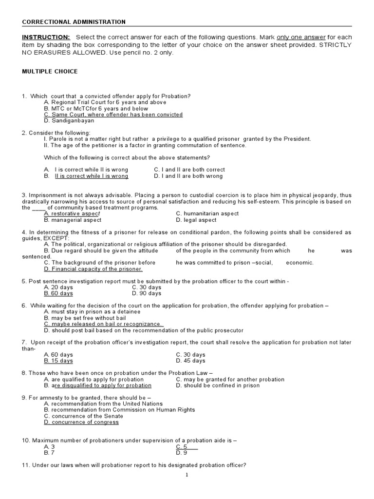 Analysis of Questions on Correctional Administration and Probation Law ...