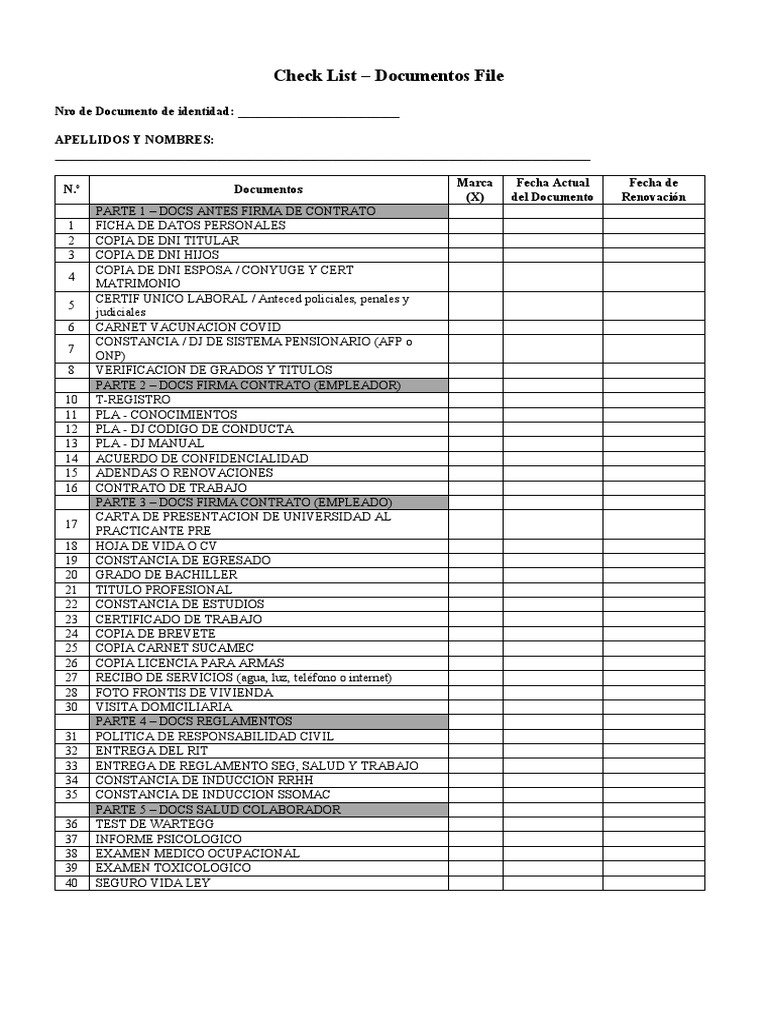 Ficha - Check List - Documentos File - 121022 | PDF