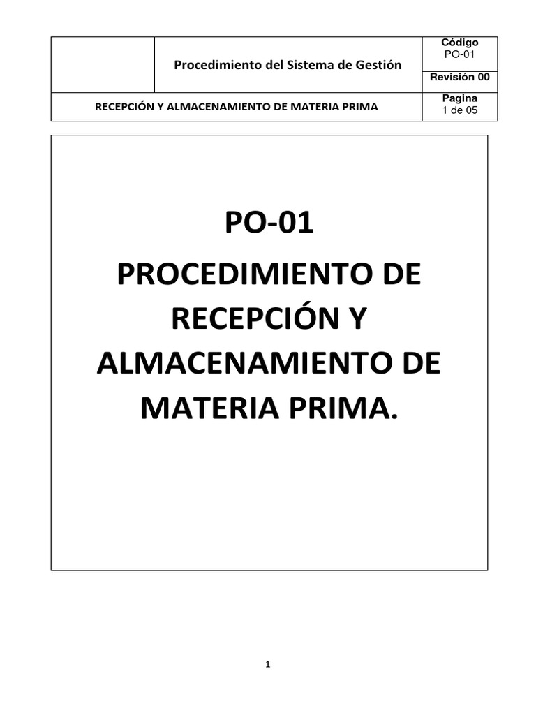 Recepción y Almacenamiento de Materia Prima | PDF | Finanzas y dinero