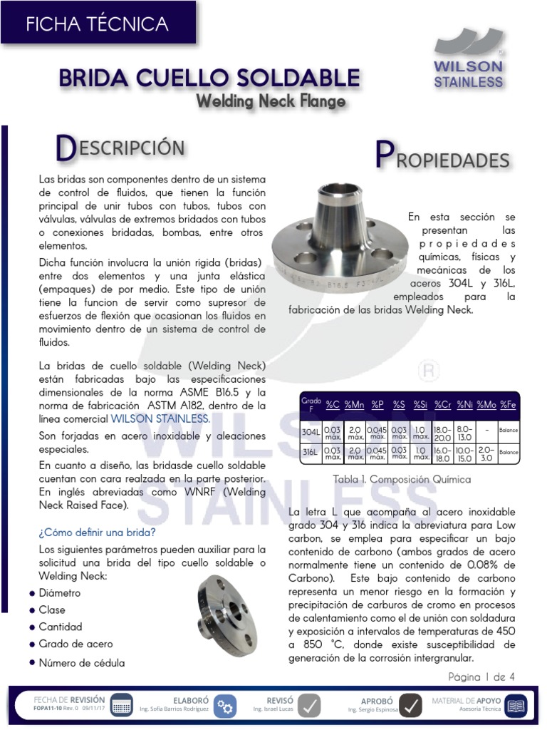 Brida Cuello Soldable WNRF | PDF | Acero | Materiales