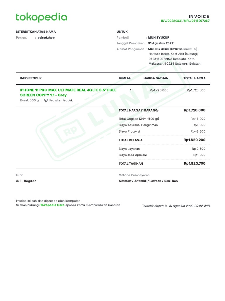 Invoice Pembelian iPhone 11 Pro Max | PDF