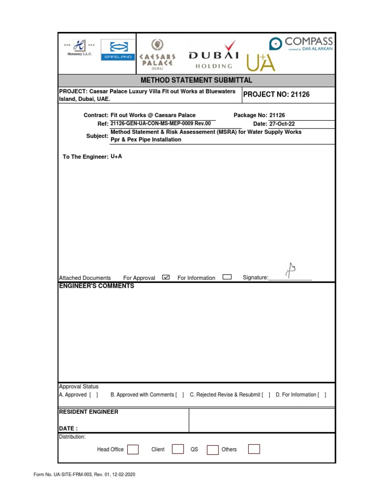 Method Statement for Water Supply Installation | PDF | Safety ...