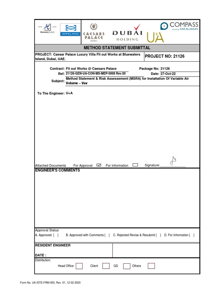 Method Statement & Risk Assessment Installation of VAV | PDF | Safety | Occupational Safety And ...