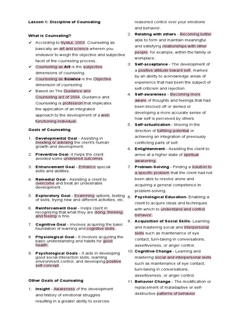 Discipline of Counseling Handouts | PDF | Social Sciences | Psychotherapy