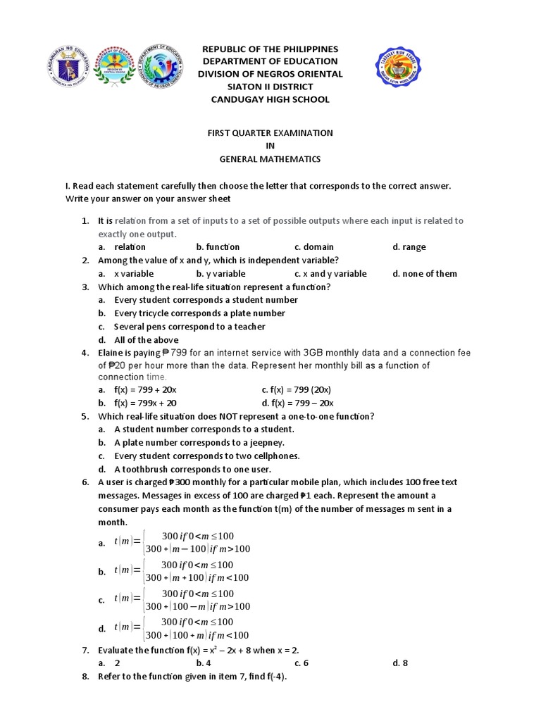 Gen Math - Q1 | PDF | Function (Mathematics) | Mathematical Objects Gen Math - Q1 | PDF | Function (Mathematics) | Mathematical Objects