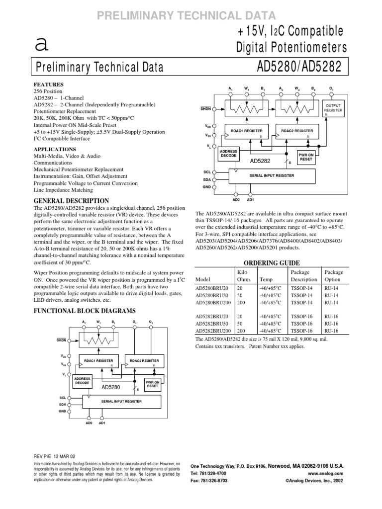 Ad5280 5282 | PDF | Resistor | Bit