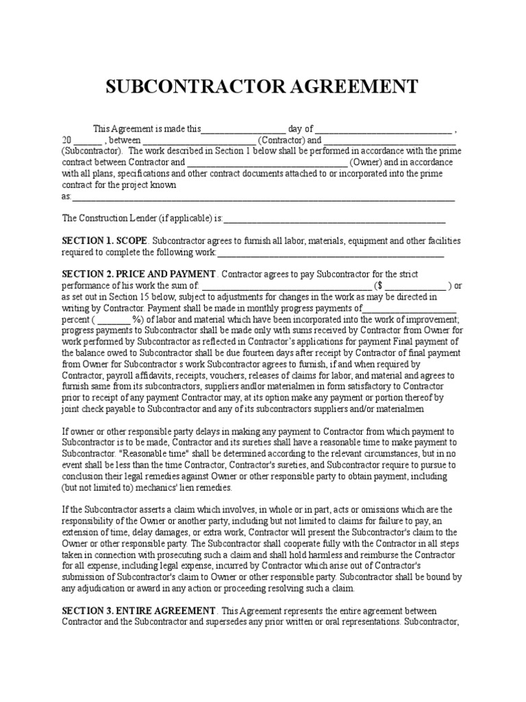 PDF Template Subcontractor Agreement Template | PDF | Indemnity | Insurance