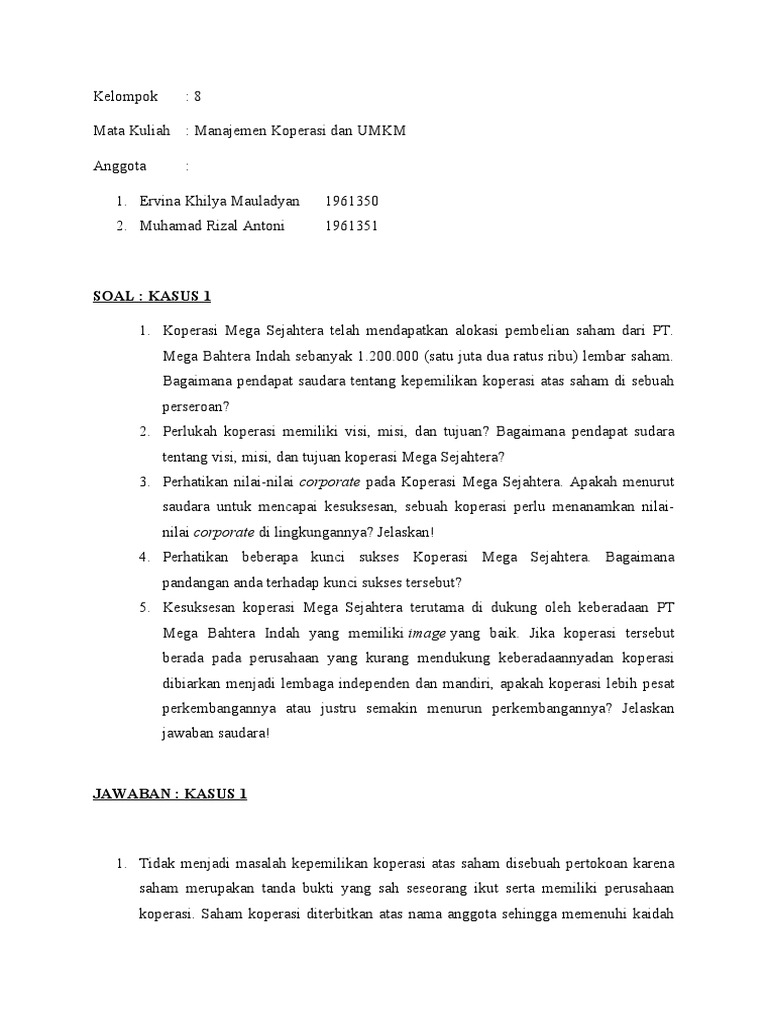 Manajemen Koperasi Dan UMKM | PDF