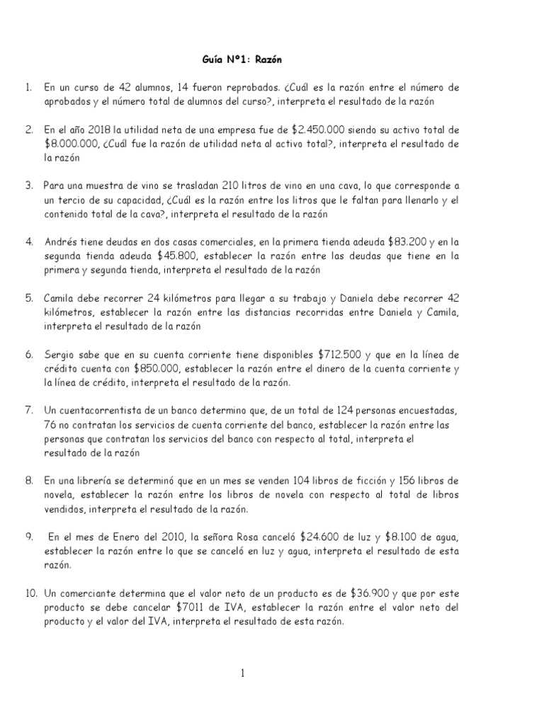 Guia 1 RAZONES | PDF | Economias | Servicios financieros