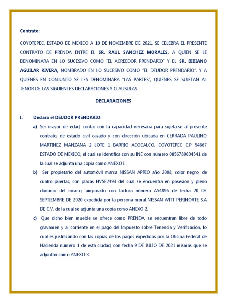Contrato de Prenda | PDF