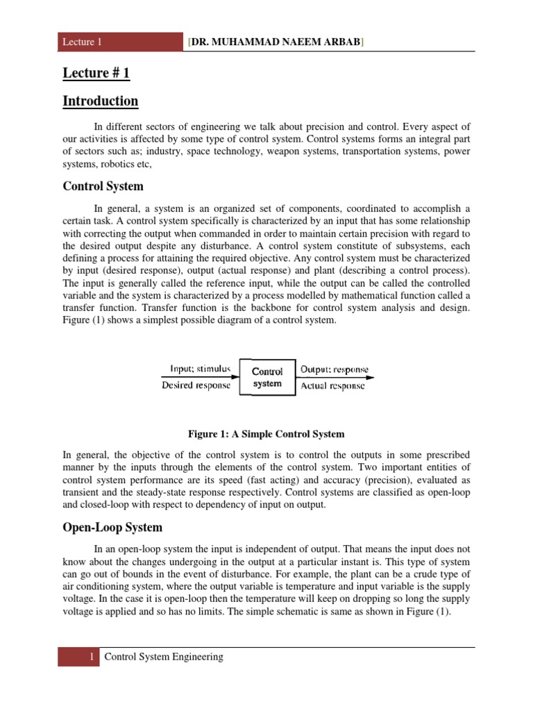 Lecture 1 | PDF | Control Theory | Control System Lecture 1 | PDF | Control Theory | Control System