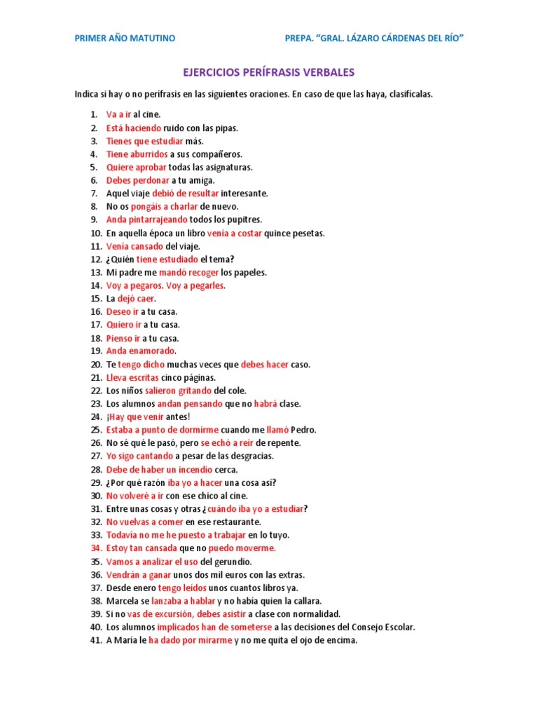 Ejercicios Perífrasis Verbales G | PDF