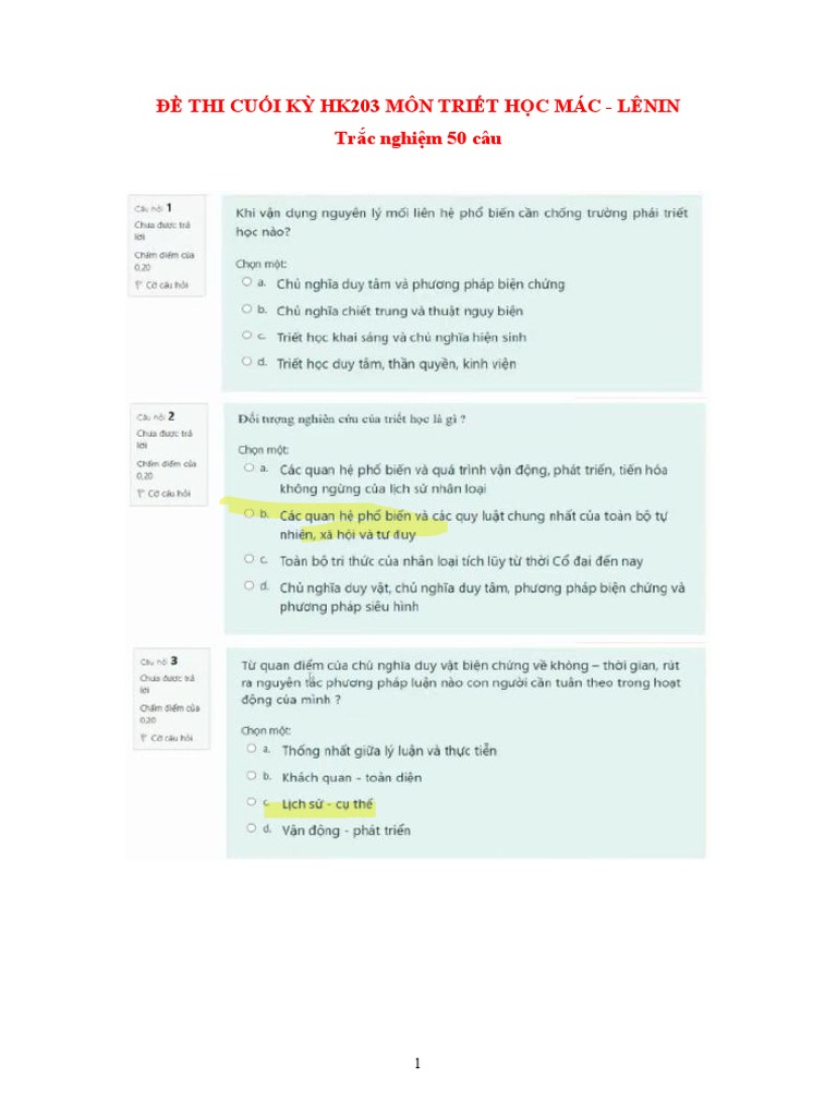 ĐỀ THI CUỐI KỲ HK203 MÔN TRIẾT HỌC MÁC LÊNIN | PDF