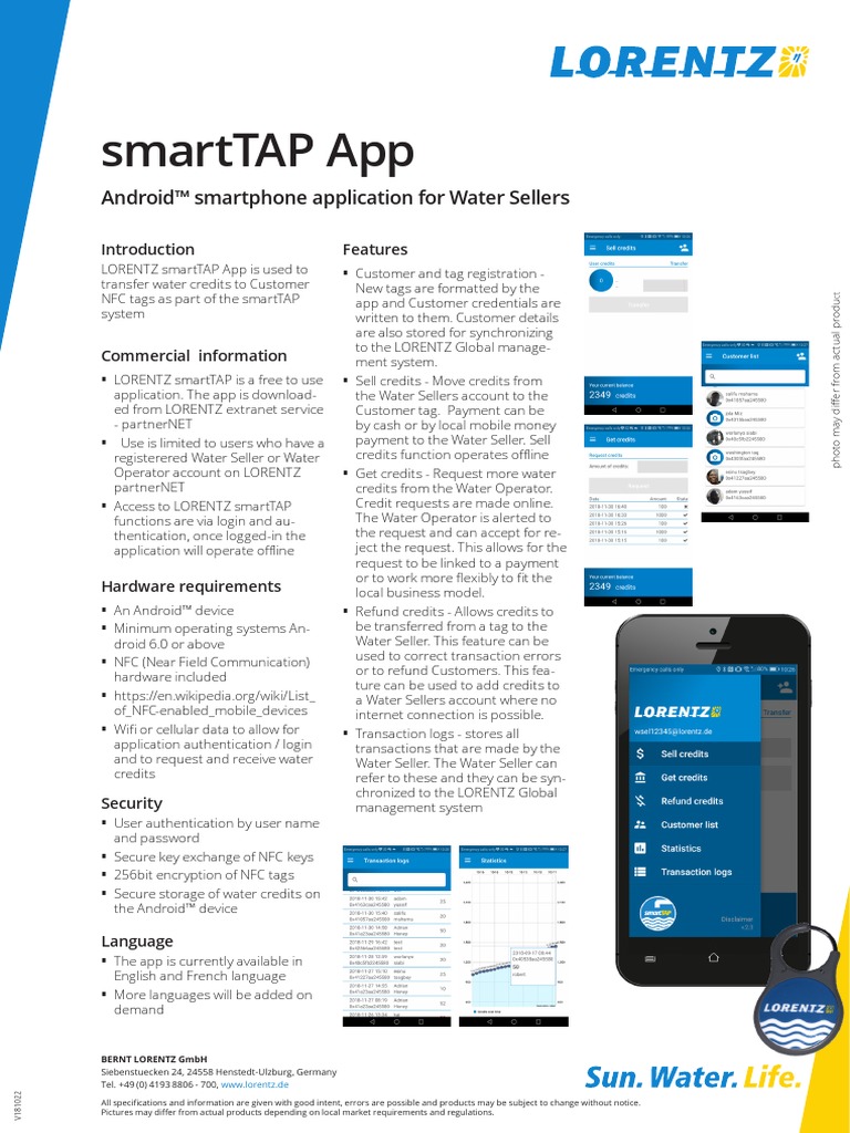 Lorentz Smarttap App Datasheet en | PDF | Mobile App | Android (Operating System)