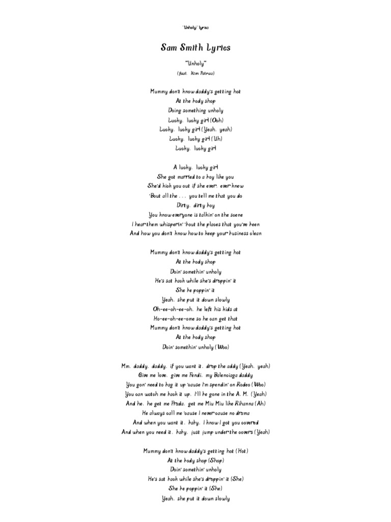 Sam Smith - Unholy Lyrics | PDF