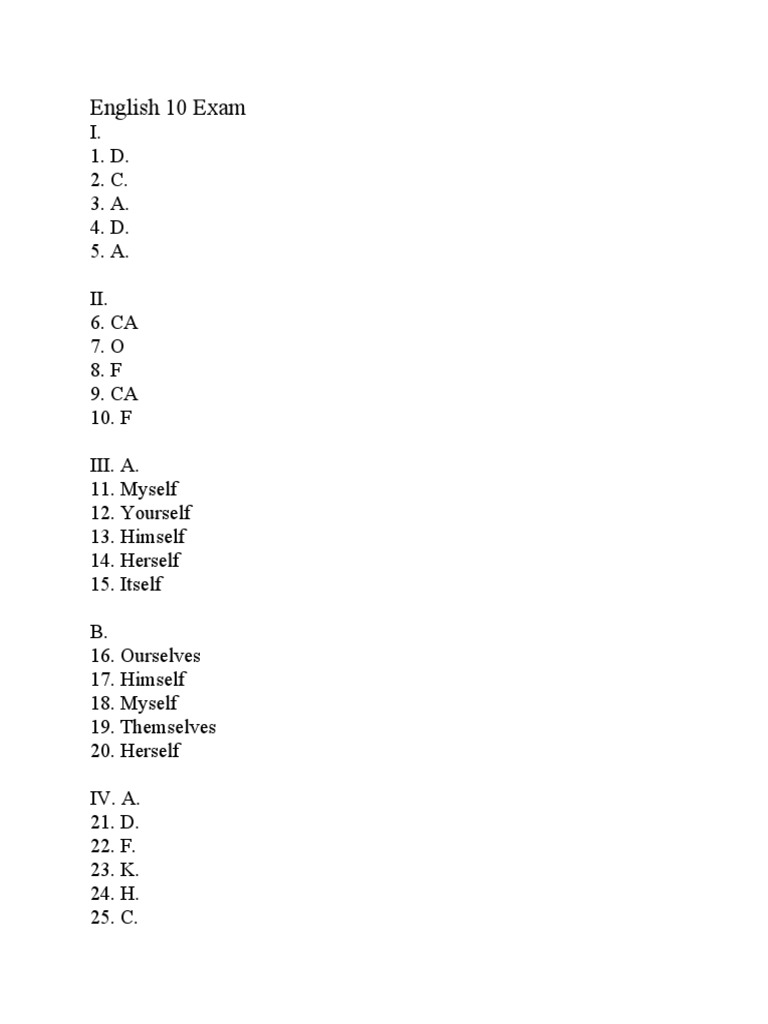 English 10 Exam Answer Key | PDF | History