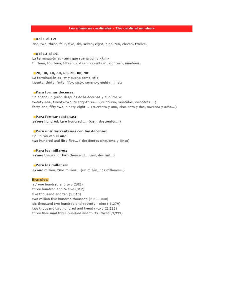 Los Números Cardinales | PDF
