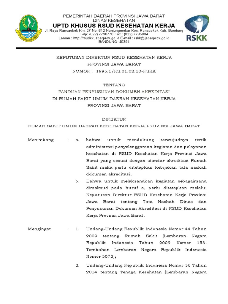 Keputusan Direktur RSUD Kesehatan Kerja Tentang Panduan Penyusunan ... Keputusan Direktur RSUD Kesehatan Kerja Tentang Panduan Penyusunan ...