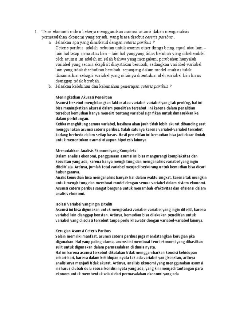Teori Ekonomi Mikro Bekerja Menggunakan Asumsi | PDF