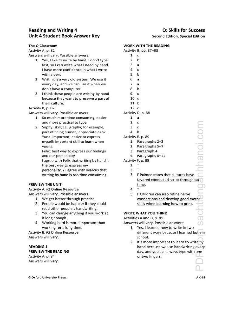 Q2e RW4 U04 AnswerKey | PDF