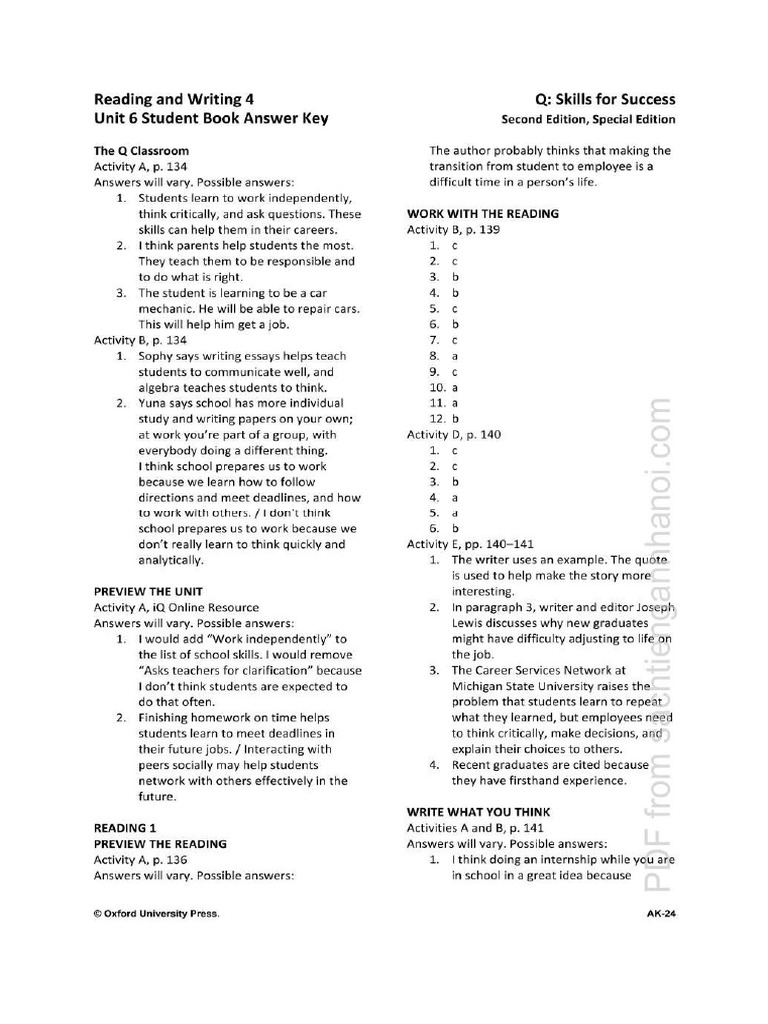 Q2e RW4 U06 AnswerKey | PDF