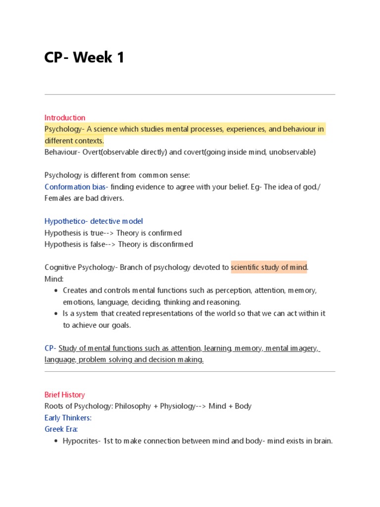Introduction to Cognitive Psychology Concepts | PDF | Mind | Theory Of Mind
