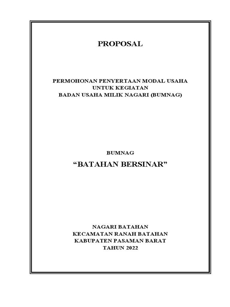 Contoh Proposal Permohonan Penyertaan Modal | PDF