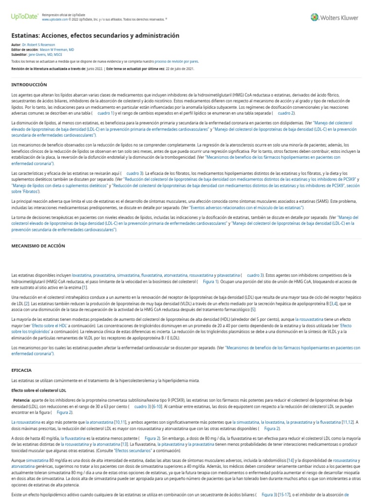 Statins - Actions, Side Effects, and Administration - UpToDate | PDF ...