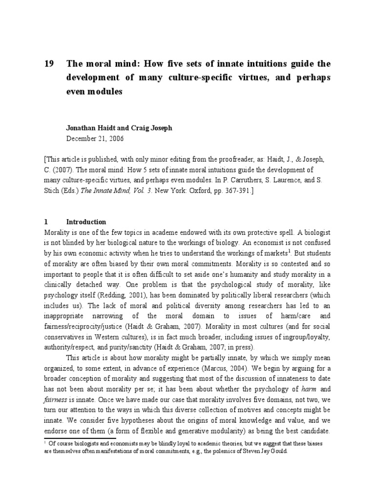 Haidt Joseph 2007 The-Moral-Mind Pub043 | PDF | Morality | Modularity