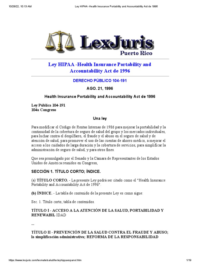 Ley HIPAA - Health Insurance Portability and Accountability Act de 1996 ...
