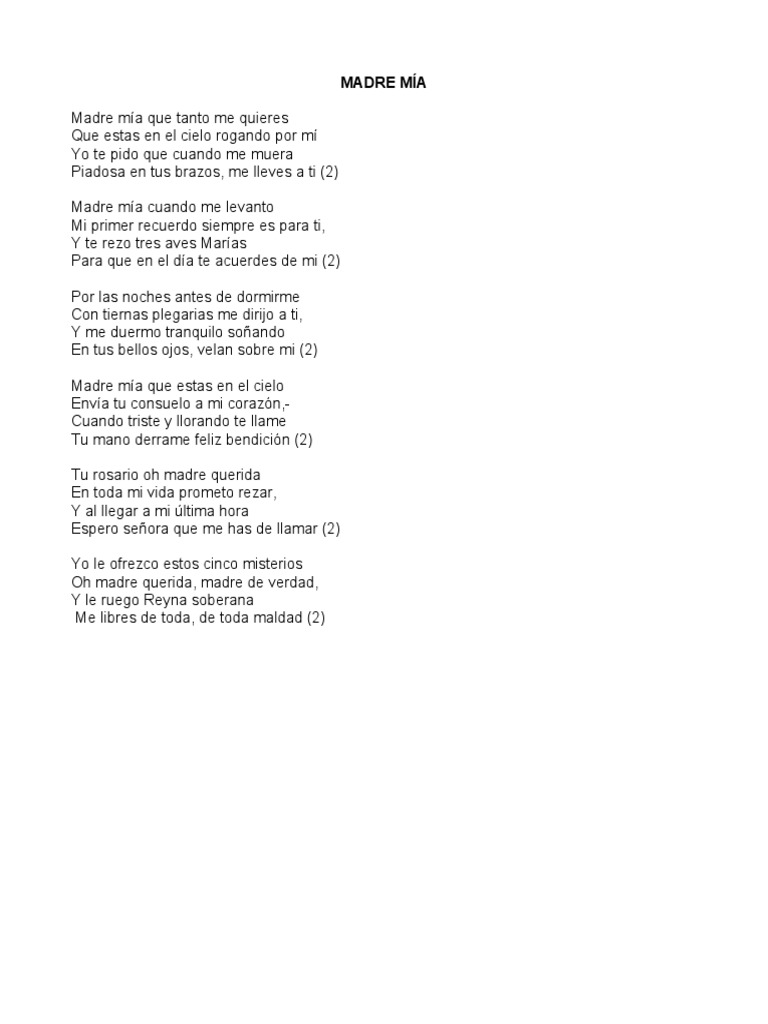 Letra De Madre Mía Católica Pdf Religión Y Espiritualidad