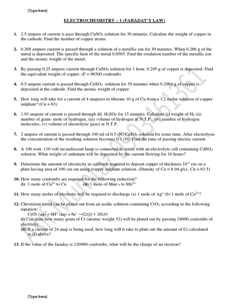 Worksheet ElectroChemistry-1 | PDF | Electrochemistry | Mole (Unit)