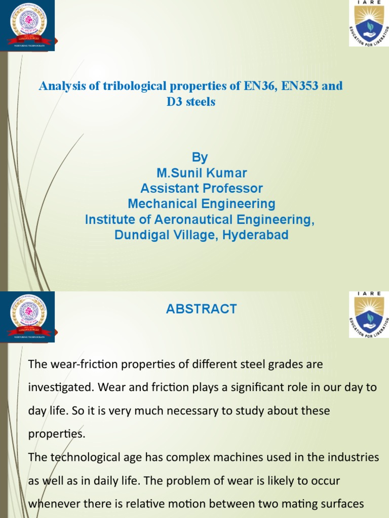 Analysis of Tribological Properties of EN36, EN353 and D3 Steels | PDF ...
