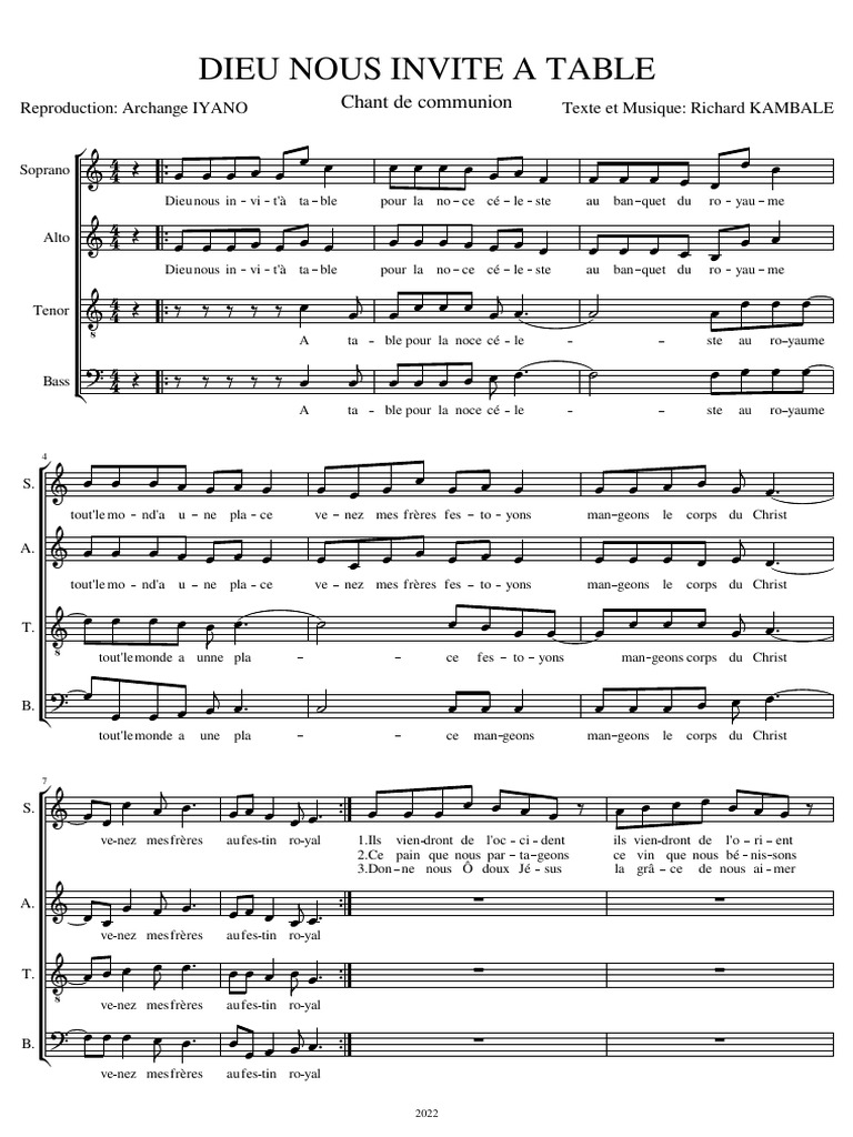 Dieu Nous Invite A Table Arc | PDF | Chant | Musique vocale