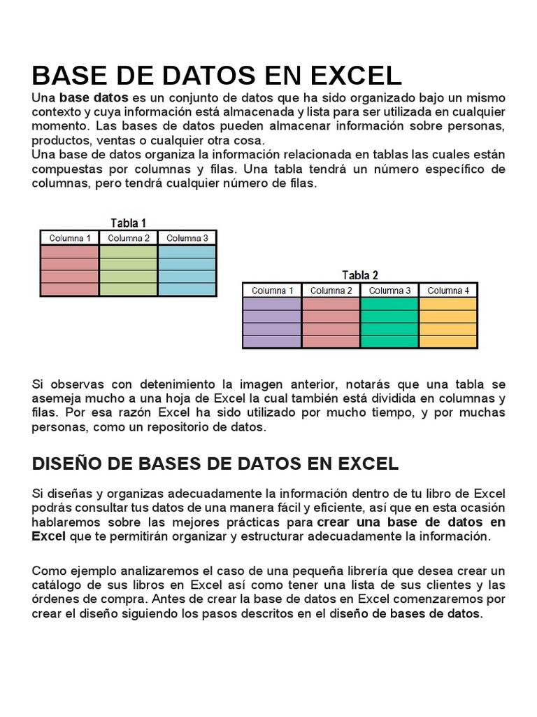 Diseño de Bases de Datos en Excel | PDF | Bases de datos | Microsoft Excel