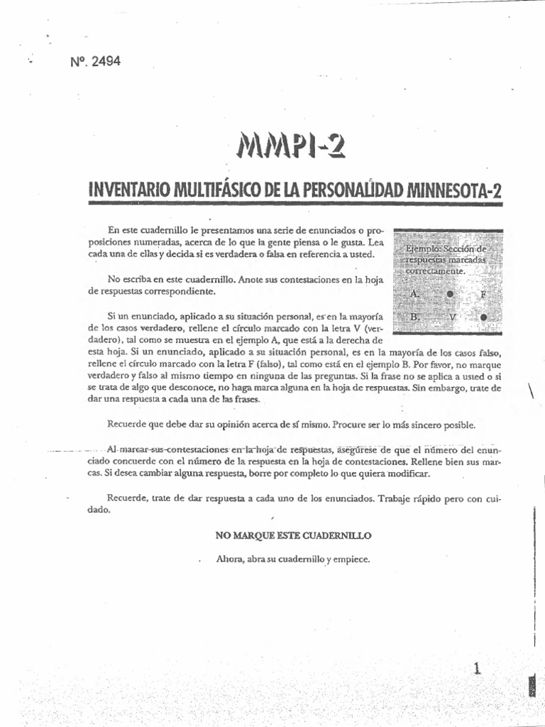MMPI 2 Cuadernillo | PDF