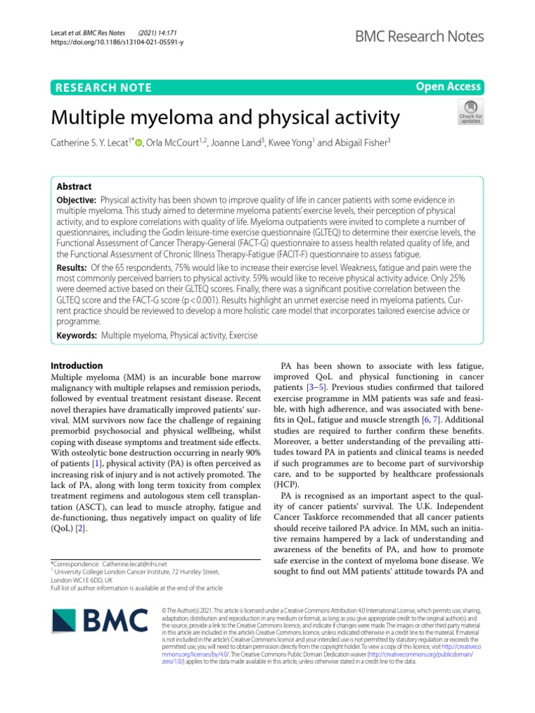 Ativ Fisica MM | PDF | Multiple Myeloma | Quality Of Life