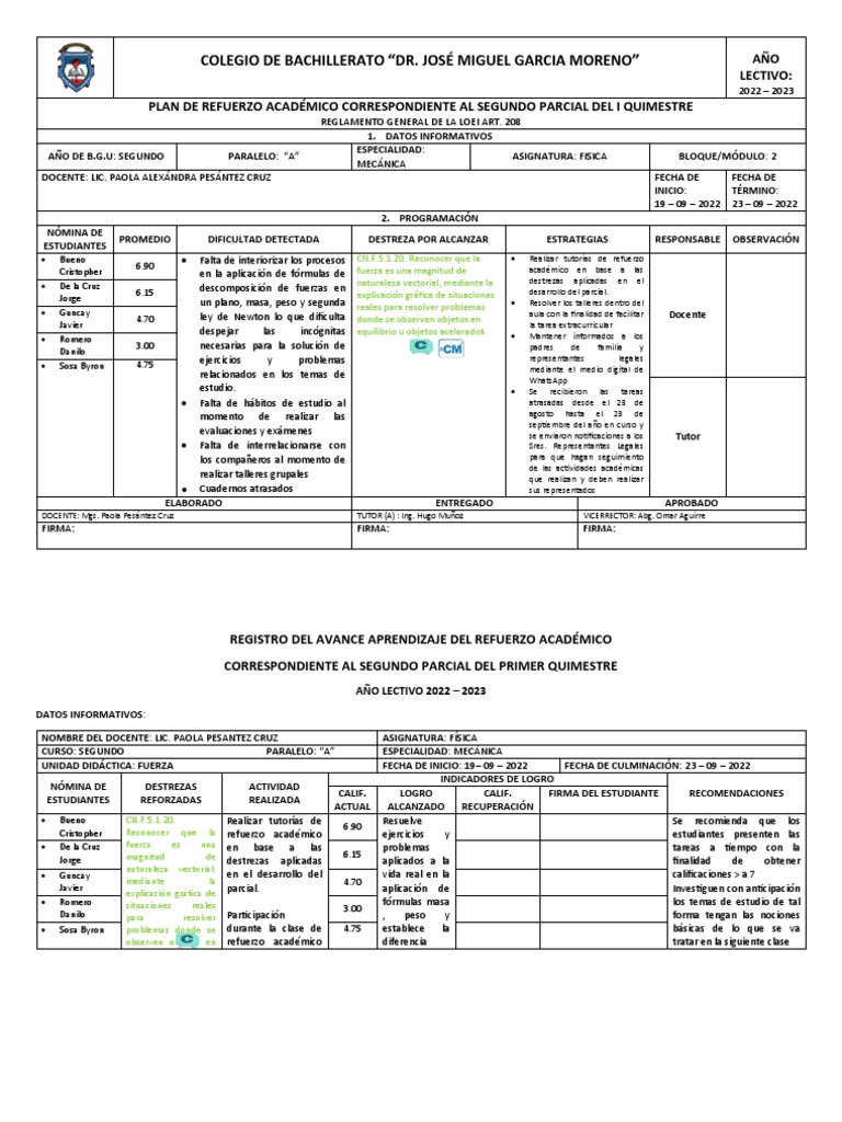 Modelo de Plan de Refuerzo | PDF | Aprendizaje