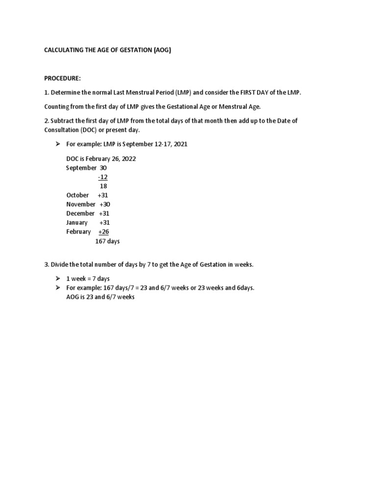 Age of Gestation Calculation Guide | PDF | Wellness