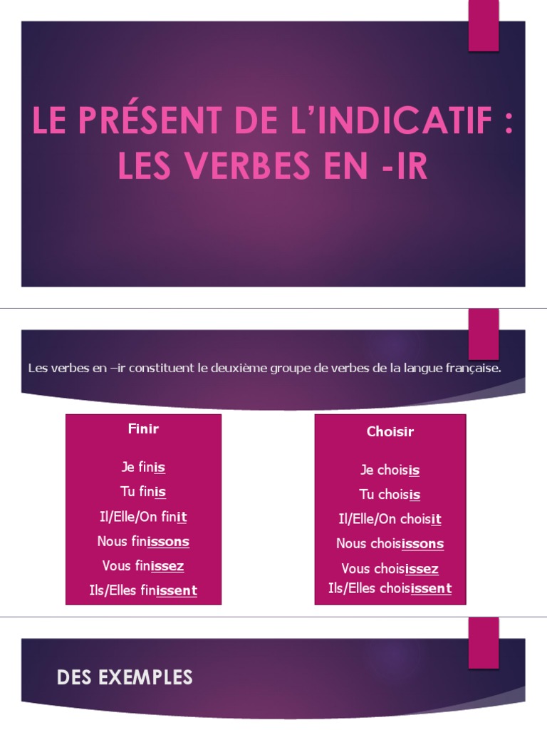Le Présent de Lindicatif Les Verbes en - Ir | PDF | Arts du langage et ...