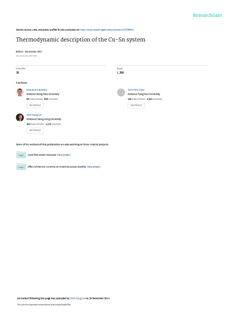 Thermodynamic Description of The Cu-Sn System | PDF | Chemistry | Chemical Substances