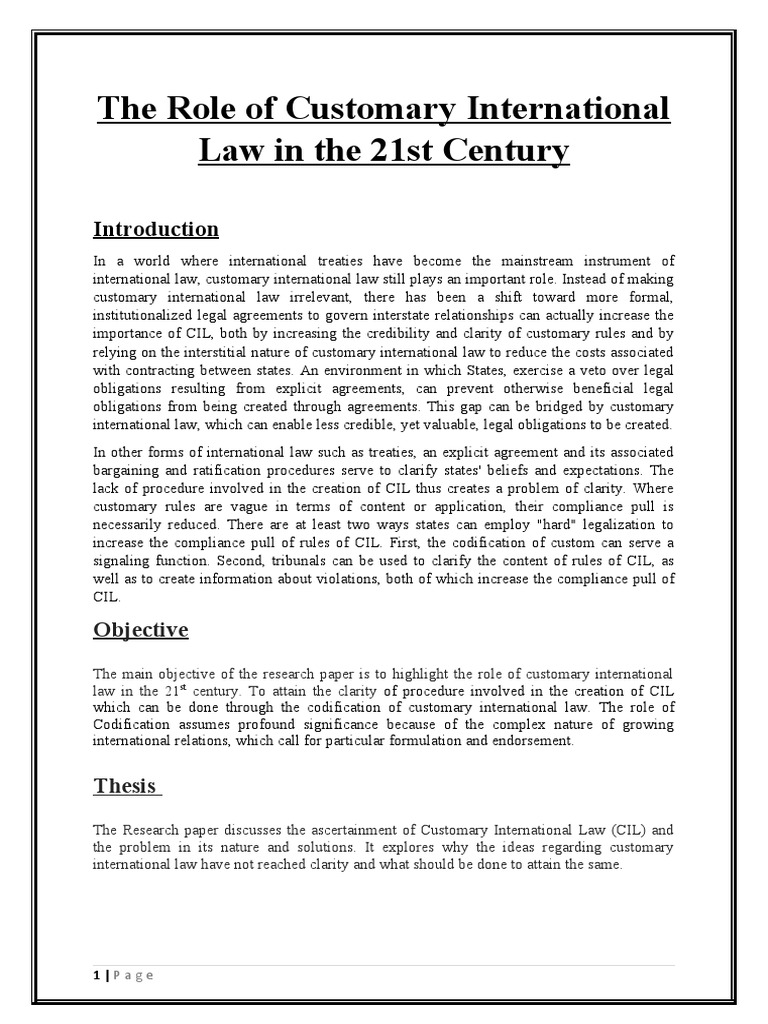 The Role of Customary International Law in The 21st Century | PDF ...