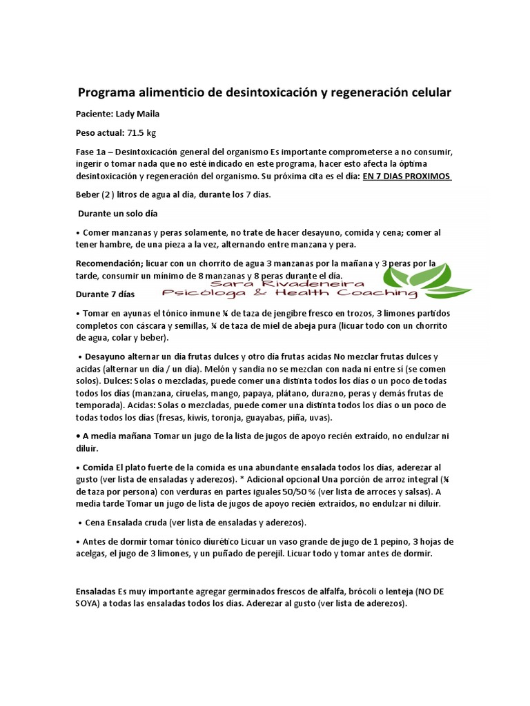 Programa Alimenticio Fase 1 | PDF | ensalada | Alimentos