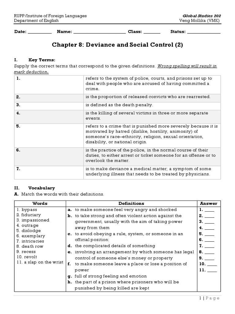 GS202 - Chapter 8 - Deviance and Social Control - Worksheet 2 ...